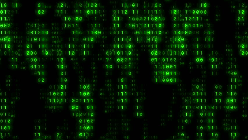 Matrix Of Blue Monochrome Binary Ones And Zeros Streaming Down In A Wall Of Binary Code Stock