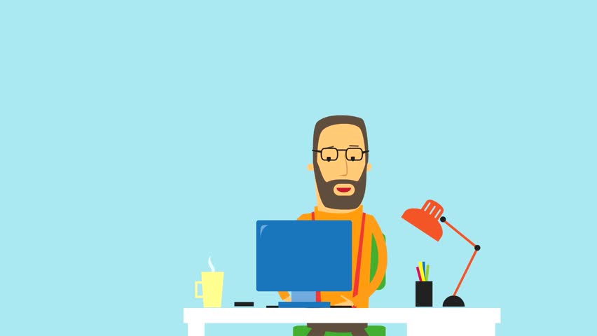 Successful Flat Style Hipster Businessman With Winner Gesture. Vector ...