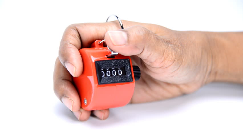 Hands Using Manual Counting Machine Counts Number Of Customer Stock ...