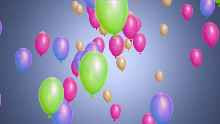 An Animation Of Balloons Floating Up With A Blue Cloudy Sky Background ...