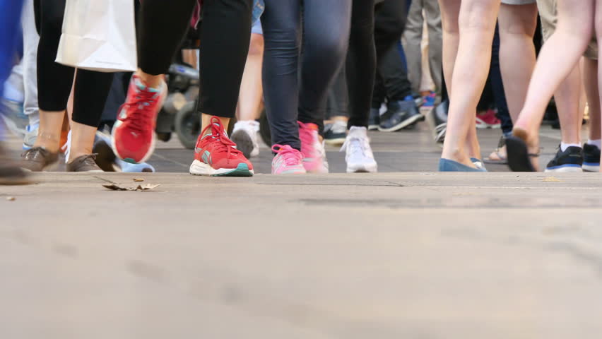 Crowded Feet Les Rambles Boulevard. Tourists Crowd In Barcelona. Crowds ...