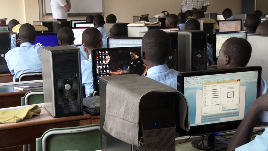 KAMPALA, UGANDA, OCTOBER 2015: Rear View Of African Students Studying ...