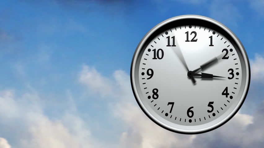 3D Animation Of A Wall Clock Running Very Fast Through 24 Hours. Clouds ...
