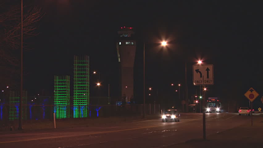 SEATTLE, WA - CIRCA 2012: Air Traffic Control Tower At SeaTac At Night ...