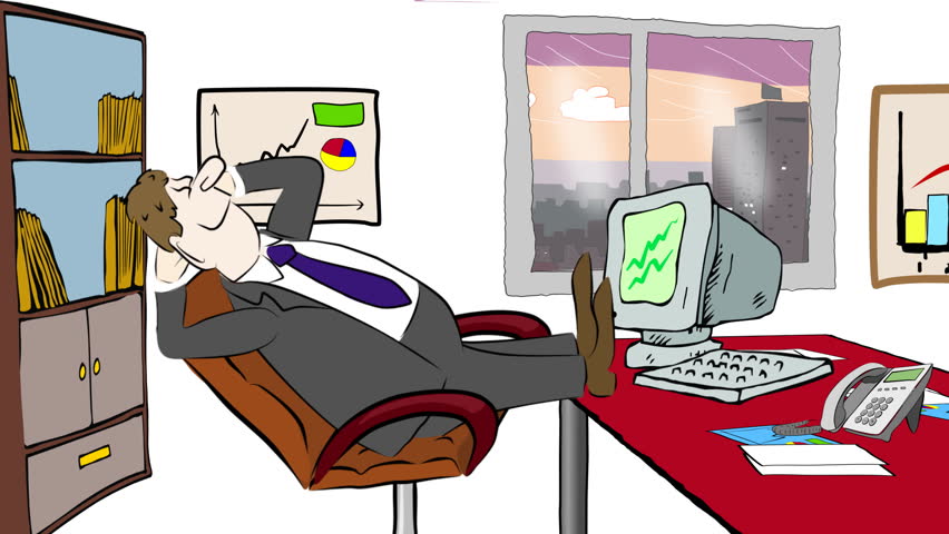 Cartoon Of Businessman Relaxing At Work With Feet On Desk And Hands ...