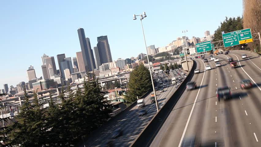 Freeways Into Downtown Seattle. Downtown Seattle Skyline With Freeways ...
