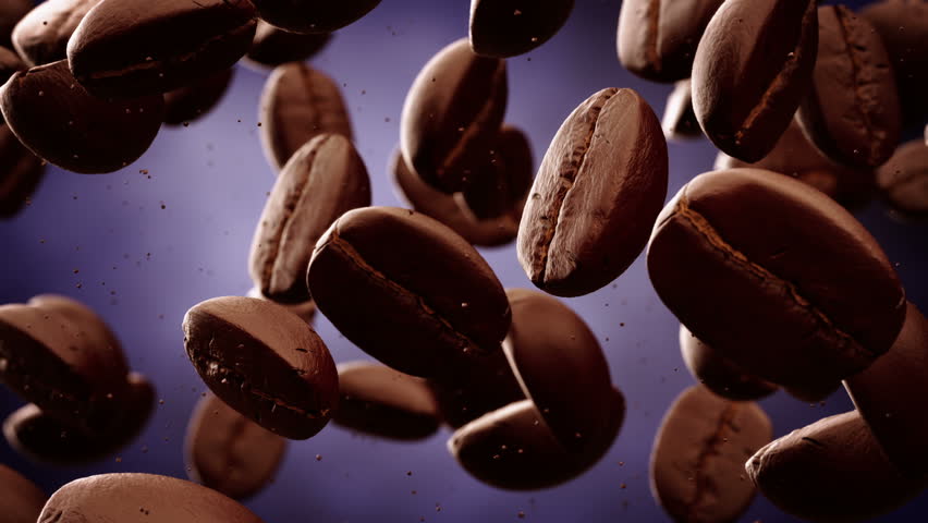 Roasted Coffee Beans With Coffee Dust Falling Down In Front Of Dark ...