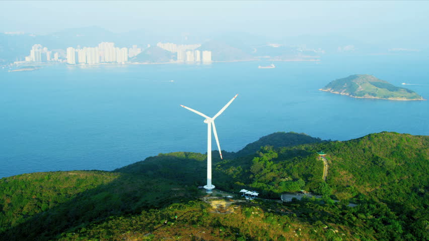 Aerial View Of Wind Turbine On Lamma Island, Hong Kong, China, Asia ...