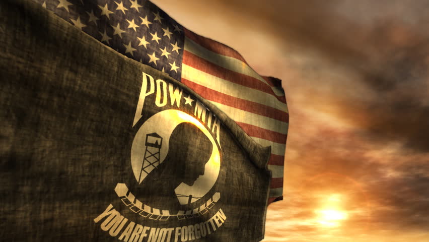 (1097) POW MIA And American Flags With Sunset. Themes: POW, Military ...