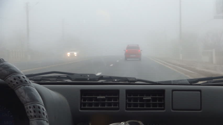 POV Of Car Driving In Fog On Road,Foggy, Misty, Motion, Windshield View ...