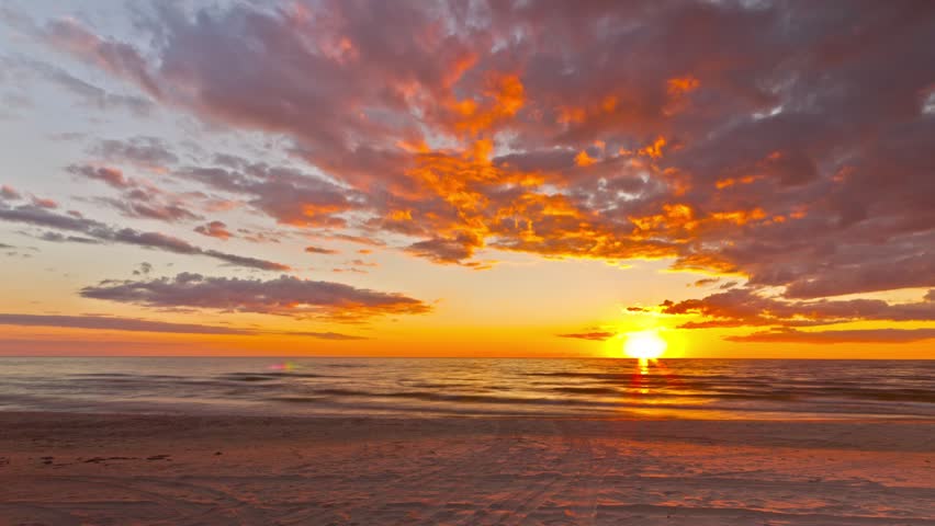Sea Sunset With Beach, 4k Time-lapse Panorama Stock Footage Video ...
