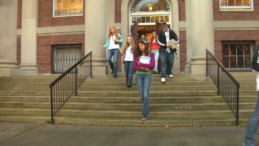 College Students Walking Out Of Building Stock Footage Video 4724345 ...