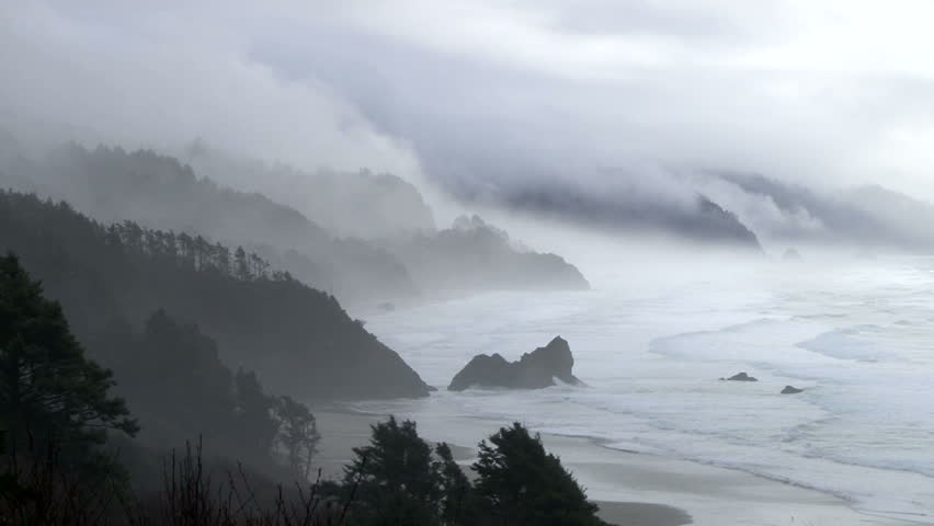 Storm Brings Rain And Fog To The Pacific Northwest Coastline In Oregon ...