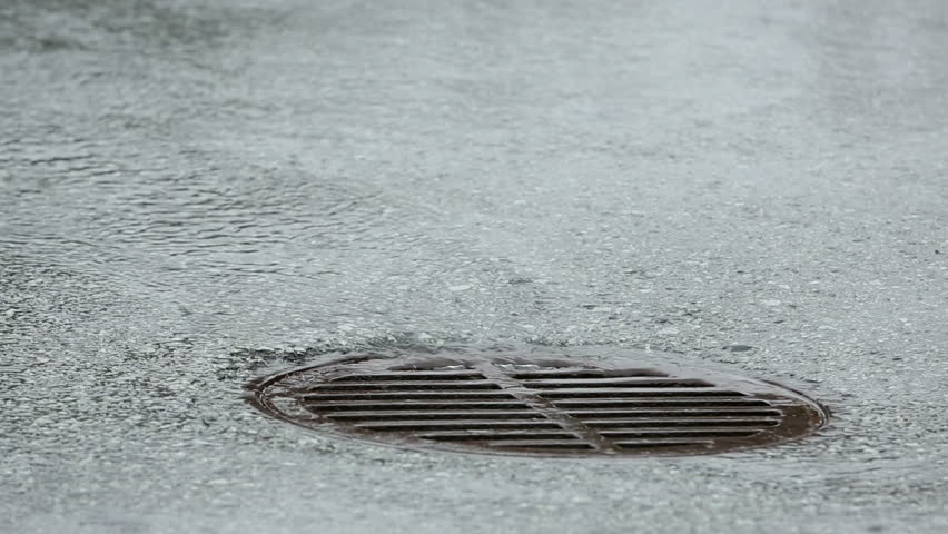 Storm Drain Manhole, Heavy Rain. Water From Heavy Rain Flows Through A ...