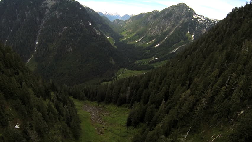 Aerial View Remote Mountain Valley Deep Evergreen Forest Wilderness ...